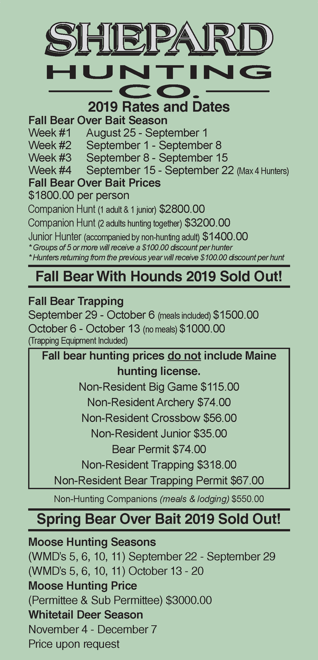 Dates, Rates, Contact « Shepard Hunting Company